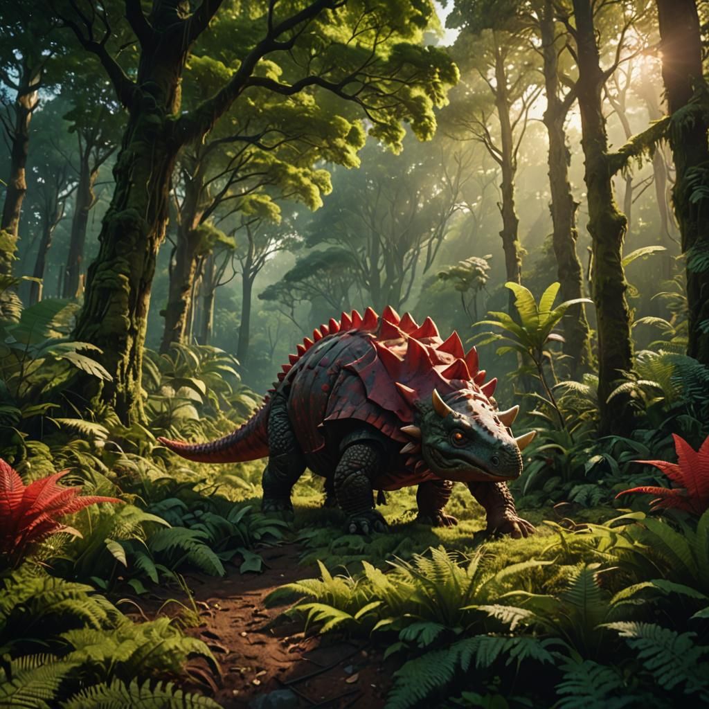 Cinematic Red Ankylosaurus in a Dystopian Futurist... - AI Art