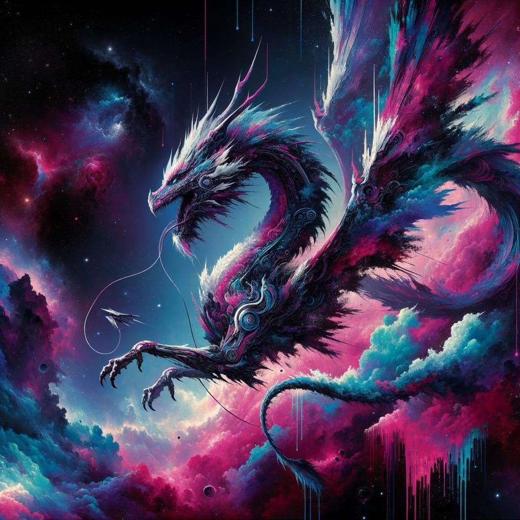 Majestic Cyborg Dragon soars through Regal Nebula ... - AI Art