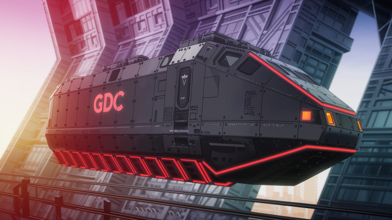 Sci-Fi Brutalist Cargo Military Hover Train in Dar... - AI Art