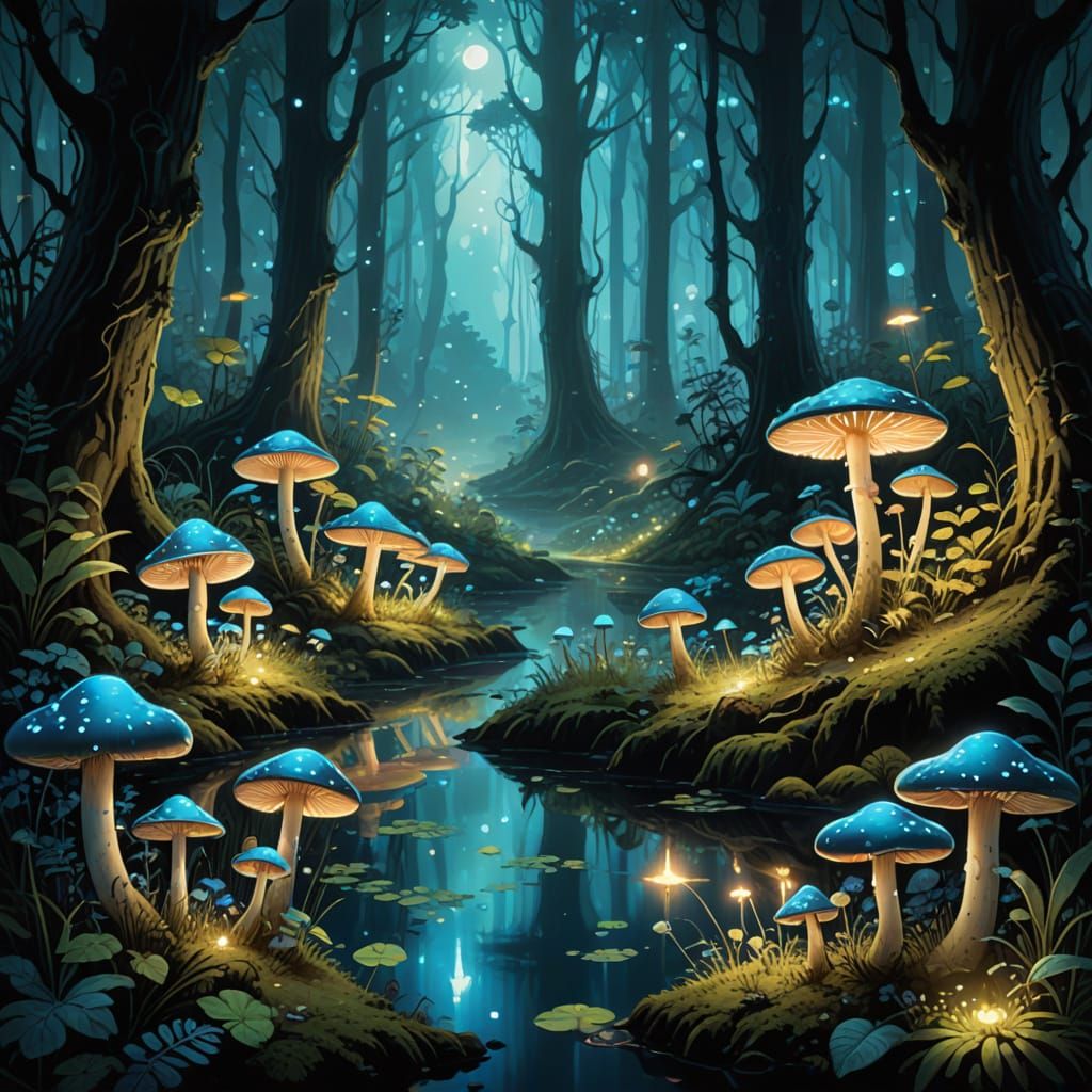 The shroom forest - Ethereal Bioluminescent Forest Scene