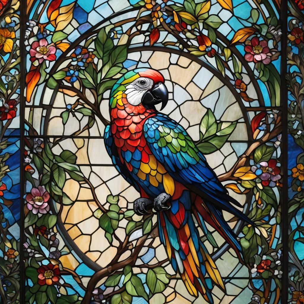 Parrot stained glass - AI Generated Artwork - NightCafe Creator