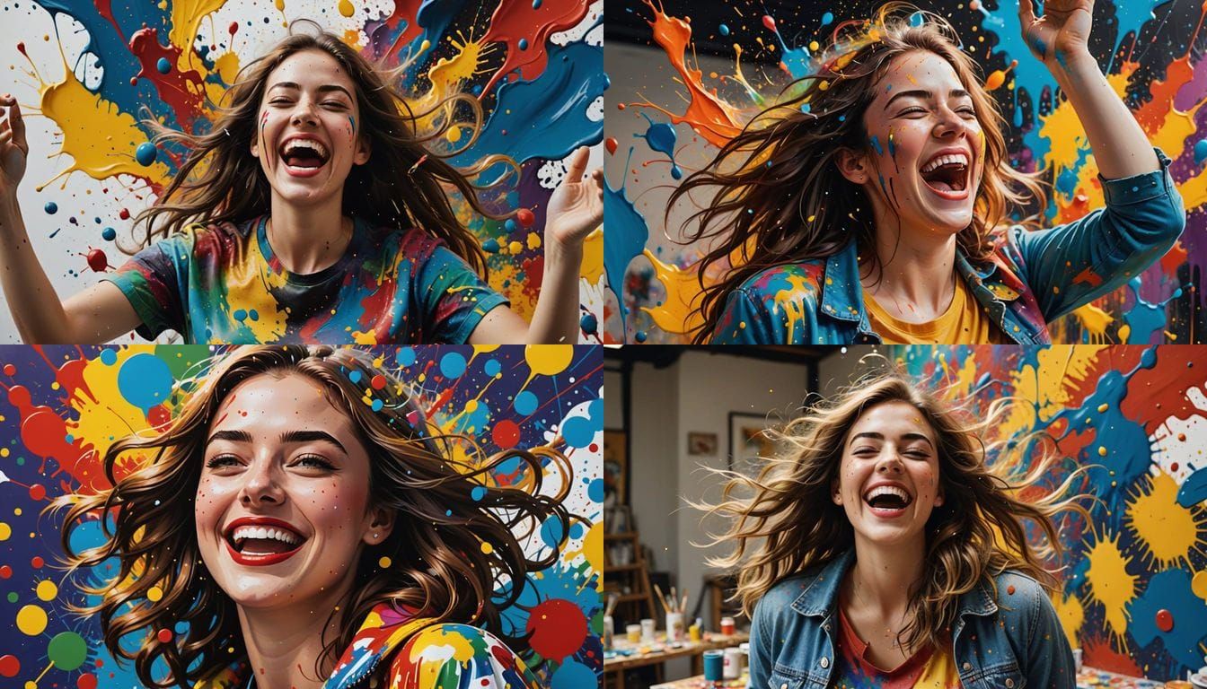 Paint + Splatter = Fun! - Joyful Teenage Girl Splattered wit...
