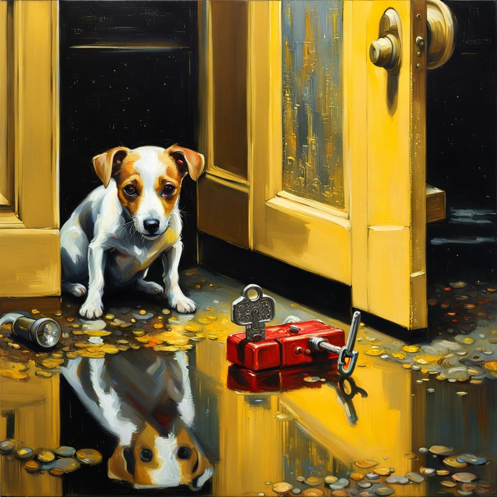 a jack russell digs for the key. He gives it to his mistress who had ...