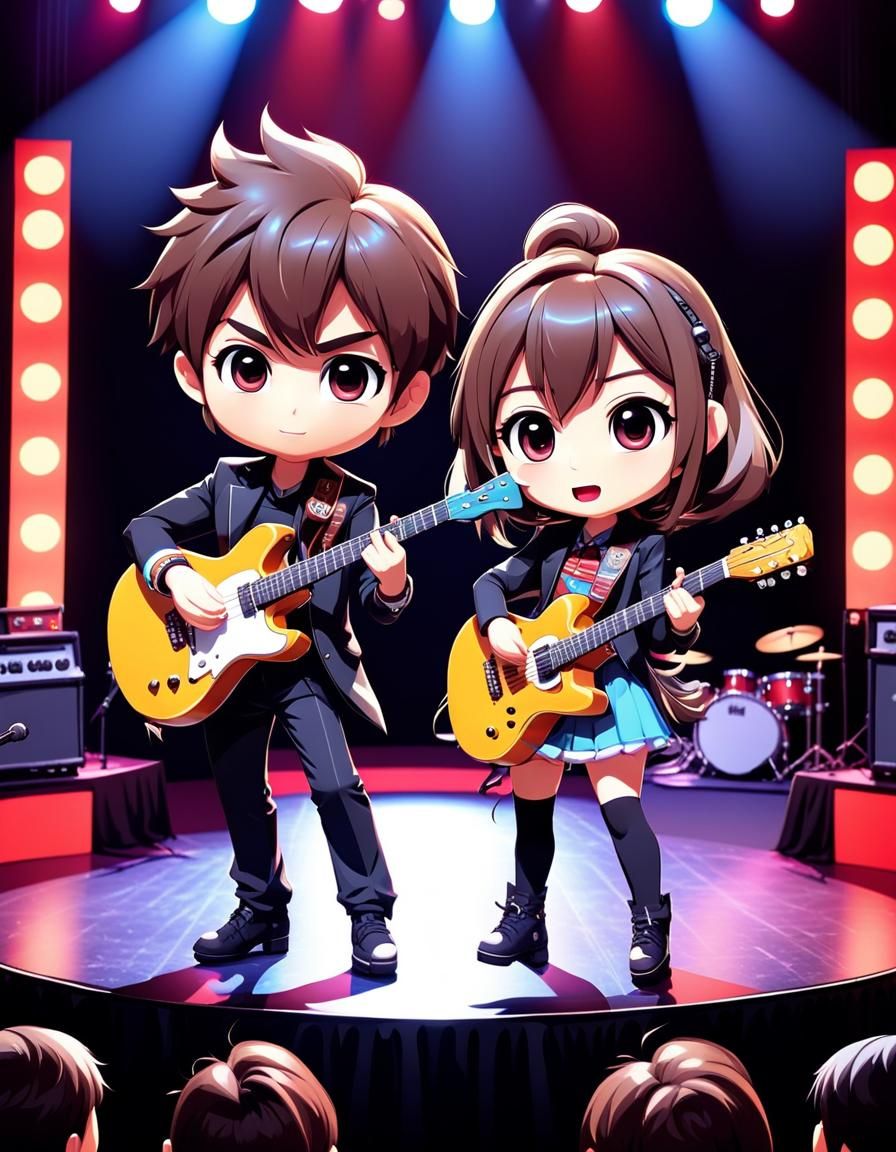 Rocking Chibis: Guitar Serenade - AI Generated Artwork - NightCafe Creator