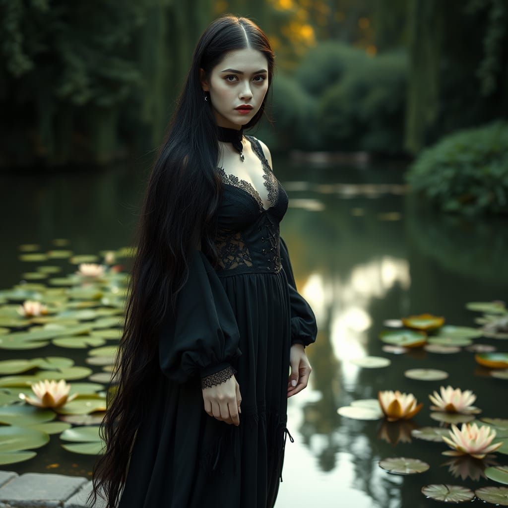 goth - Goth Woman Amidst Serene Pond