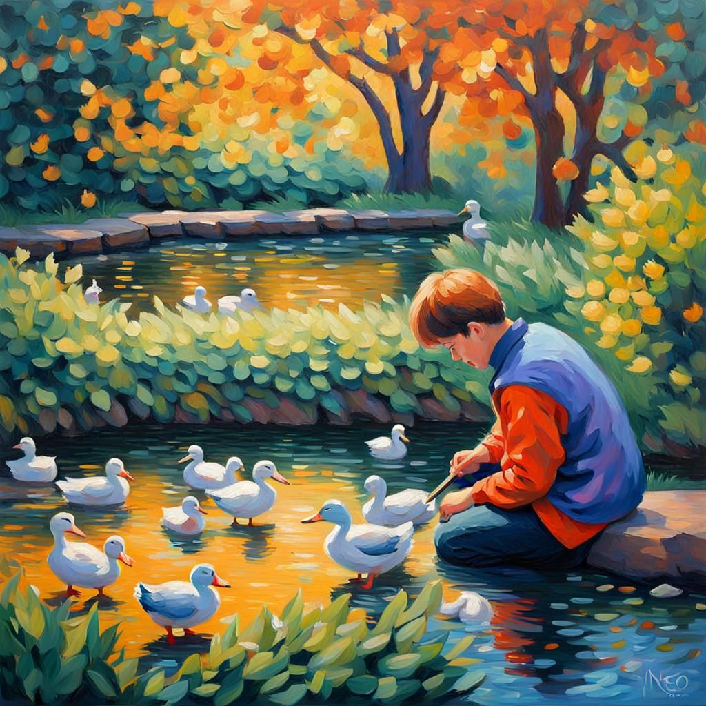 Jimin of BTS is taking care of the ducks at the pond - AI Generated ...