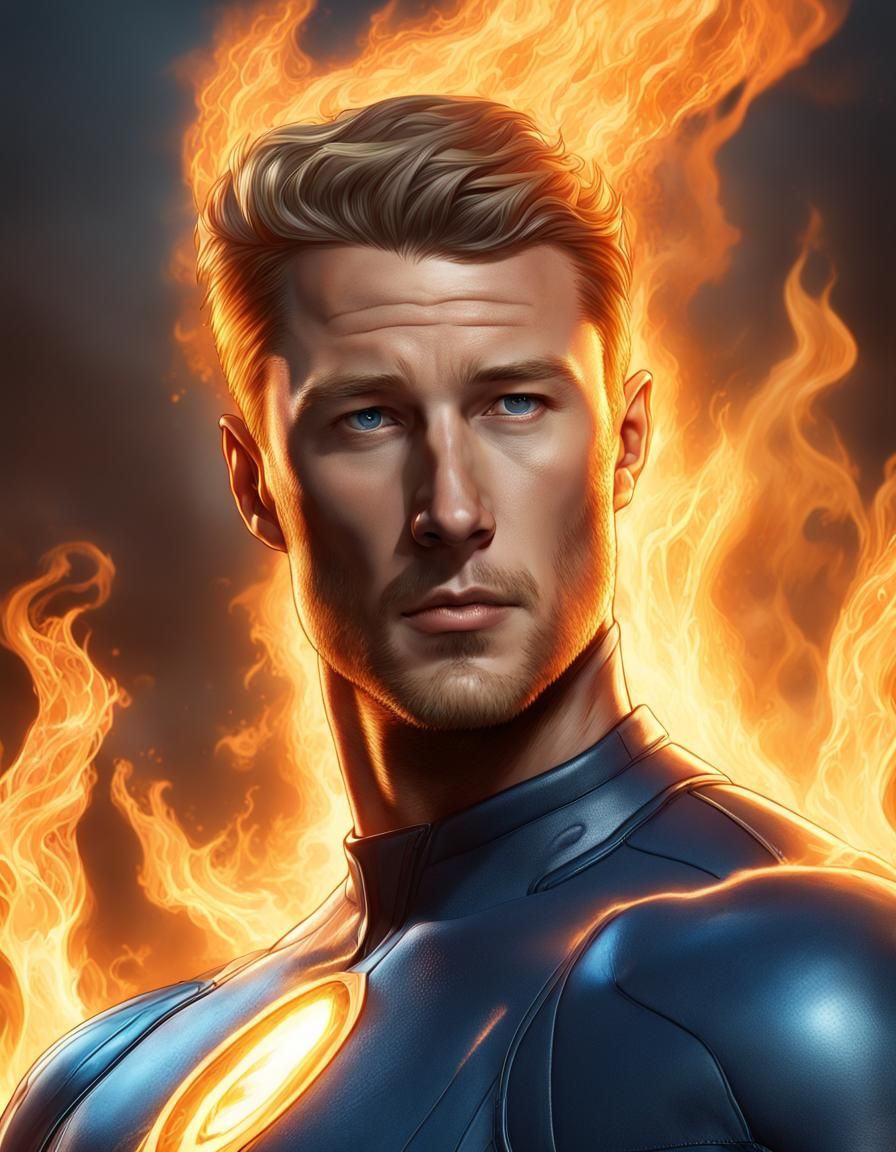 Glen Powell as Johnny Storm/Human Torch in Fantastic Four - AI ...