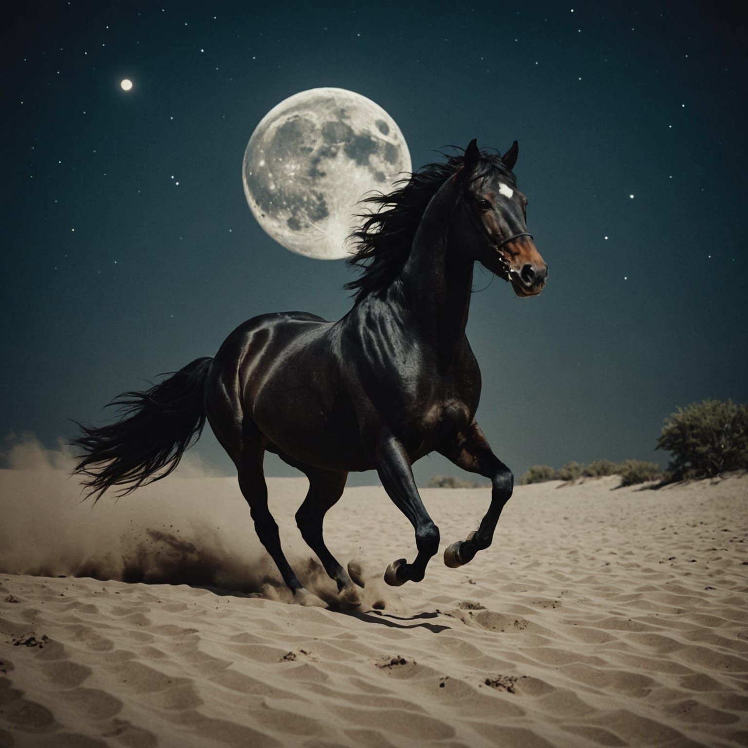 Ethereal Stallion Gallops Under Crescent Moonlight - AI Art
