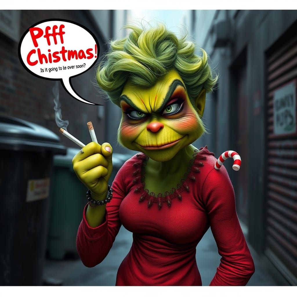 Glossy Hyper Realistic Portrait of a Grumpy Grinch... - AI Art