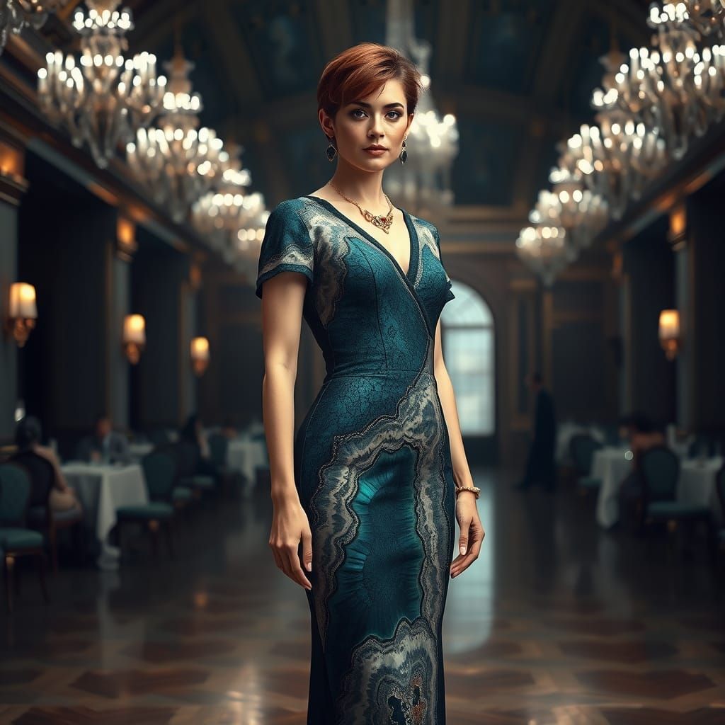 Crystal Geode Dress in Art Deco Ballroom - AI Art