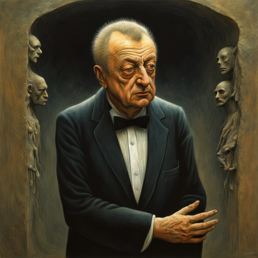 Surreal Portrait of Rodney Dangerfield in Dark, Ex... - AI Art