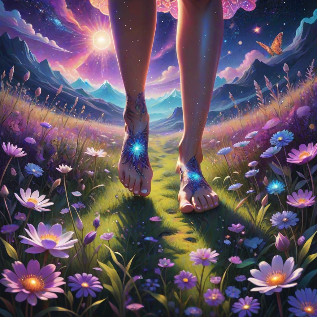 Scarlet's walk through the violets - Woman Walks in Vibrant ...