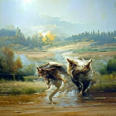 Two wolves running - AI Generated Artwork - NightCafe Creator