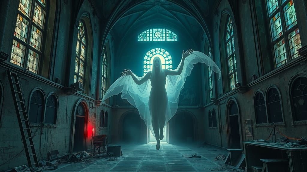 Ethereal Specter in Abandoned Edifice - AI Art