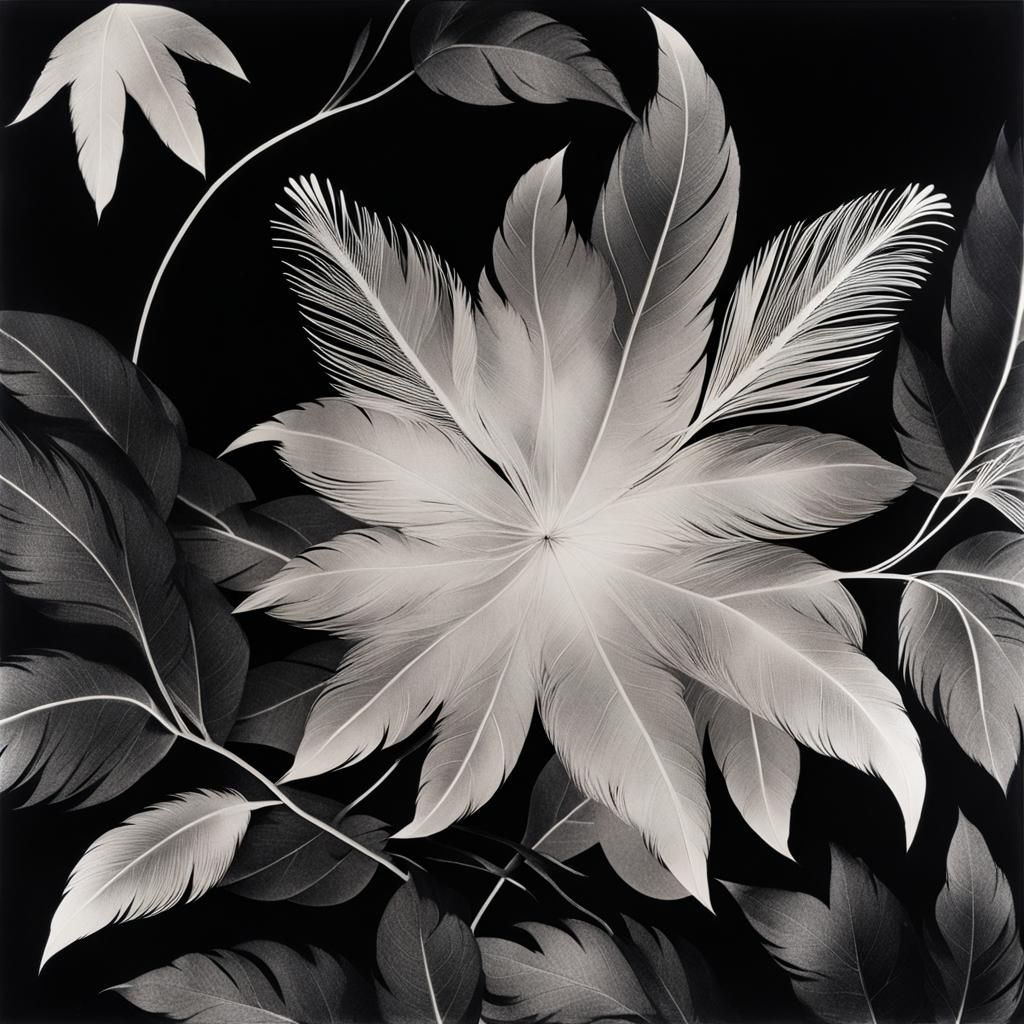 Wow, Photogram, White bird photogram, Mann Ray, feathers, flowers ...