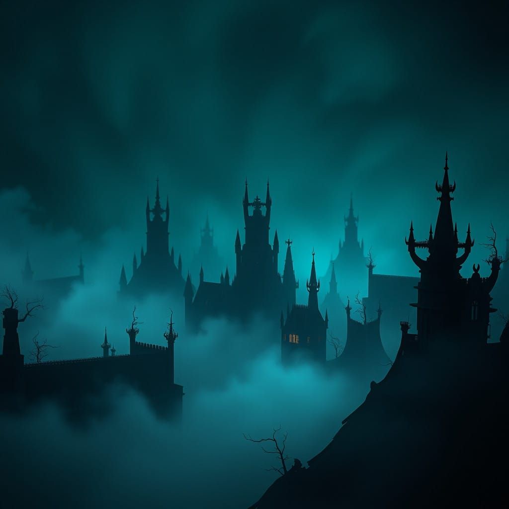 A hauntingly beautiful, dark surreal gothic landscape, shrouded in ...