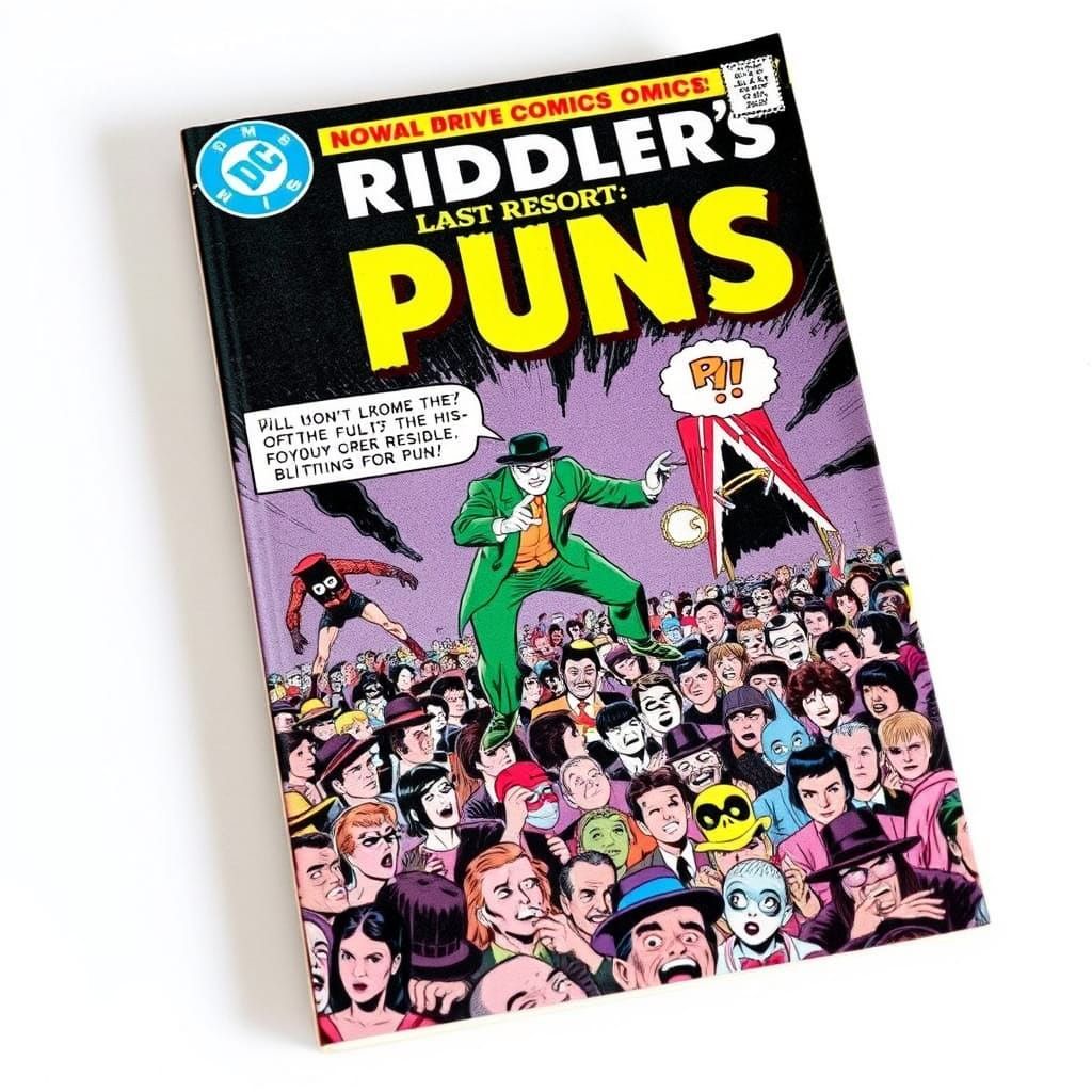 a vintage 1970s comic book titled "Riddler's Last Resort: Puns". On the ...