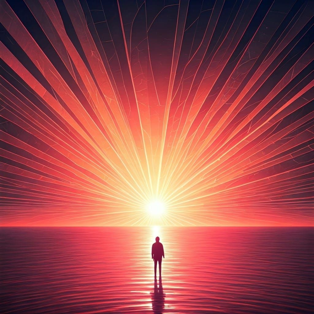 Solar solace - Ethereal Sunset on a Radiant Pink Ocean