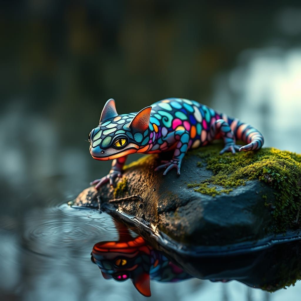 Stained Glass Axolotl 7 - Surreal Stained Glass Axolotl in G...