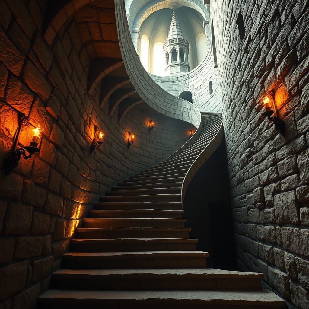 Medieval Castle Staircase Unveils Secrets of the P... - AI Art