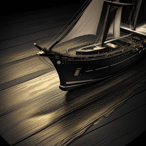 Solid gold sailing ship trophy - Hyperrealistic Charcoal Mas...