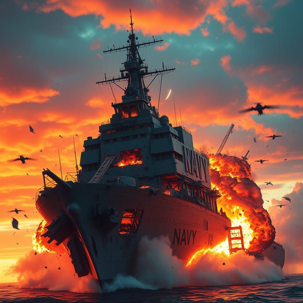 navy ship exploding - Fantastical Navy Ship Catastrophe in...