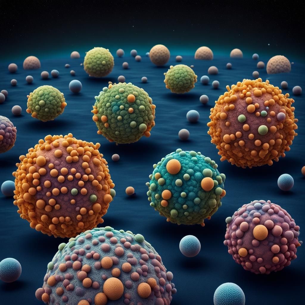 scanning electron microscopy SEM Image of colorful virus-like planets ...