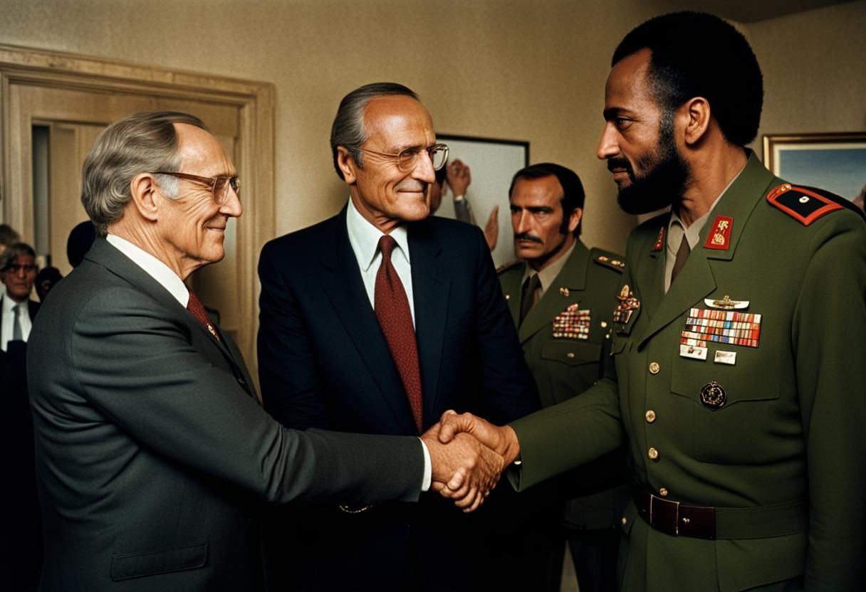 Pentagon War Chief Don Rumsfeld shakes hands with Sodom Hussein in 1983 ...