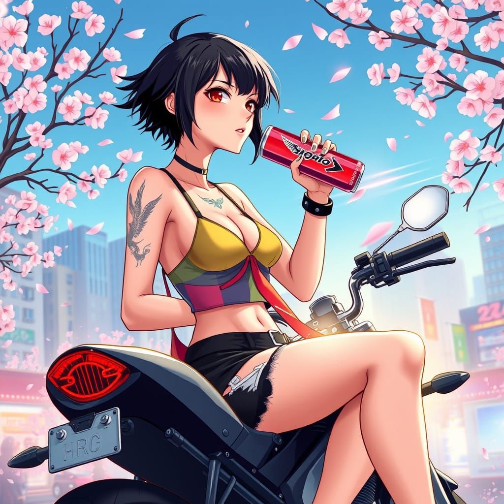 Rebellious Emo Woman on Motorcycle - AI Art