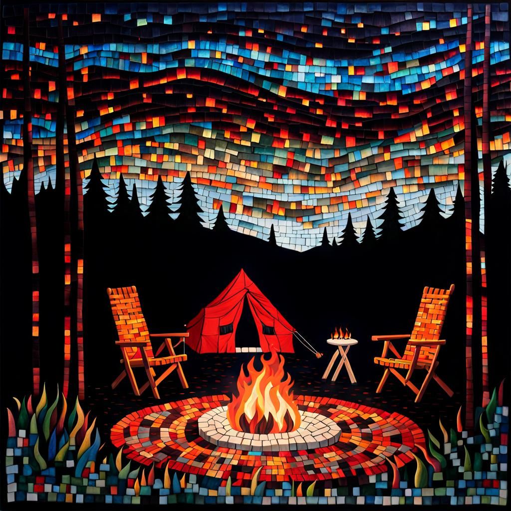 Camp Fire Glass Mosaics - AI Generated Artwork - NightCafe Creator