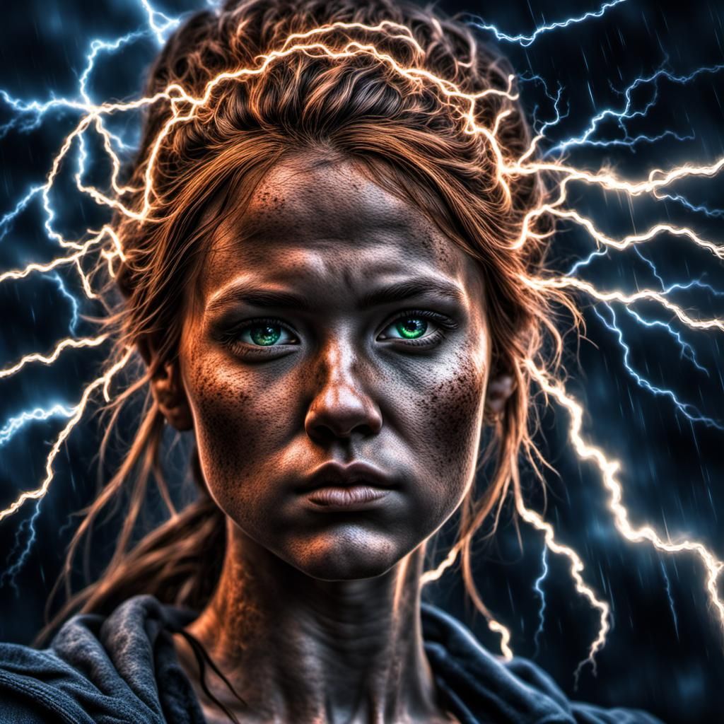 A girl made of lightning, intricate details, beautifully shot, a ...