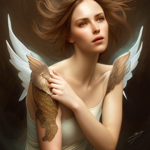 Women With Angelic Aura Portrait Beautiful Fantasy Angel With
