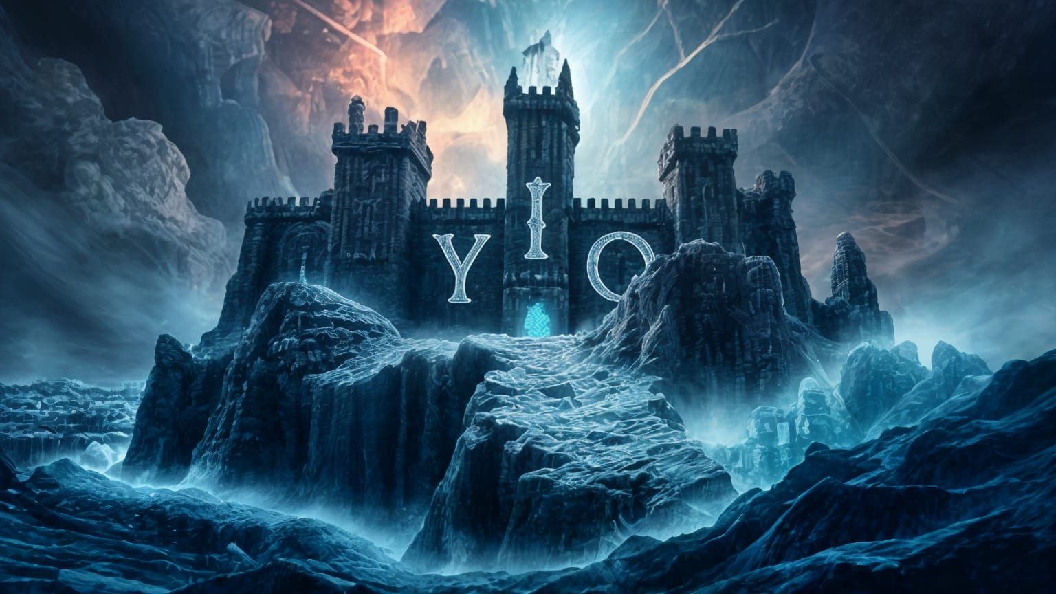 Ethereal Obsidian Citadel Amidst Arctic Storm - AI Art