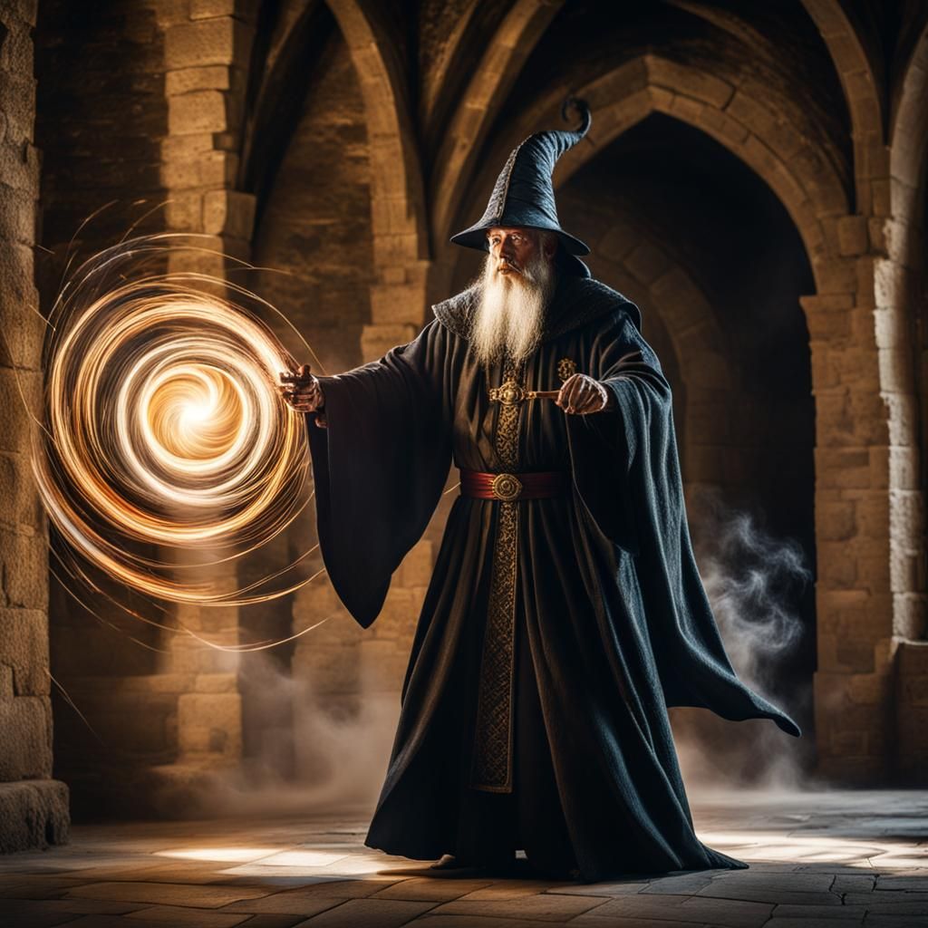 A dark and mysterious wizard summoning a vortex of power. - AI ...