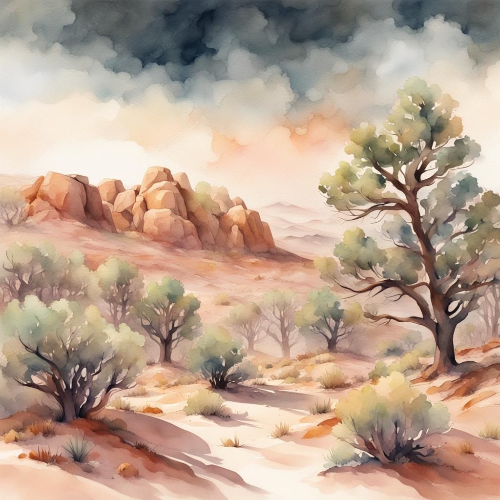 Pinyon Forest, Watercolor Illustration , Wet in Wet Watercolor Painting ...