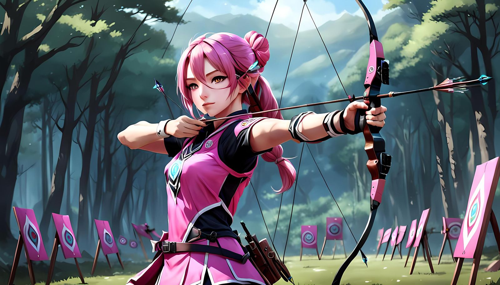 a kawaii girl doing archery - AI Generated Artwork - NightCafe Creator