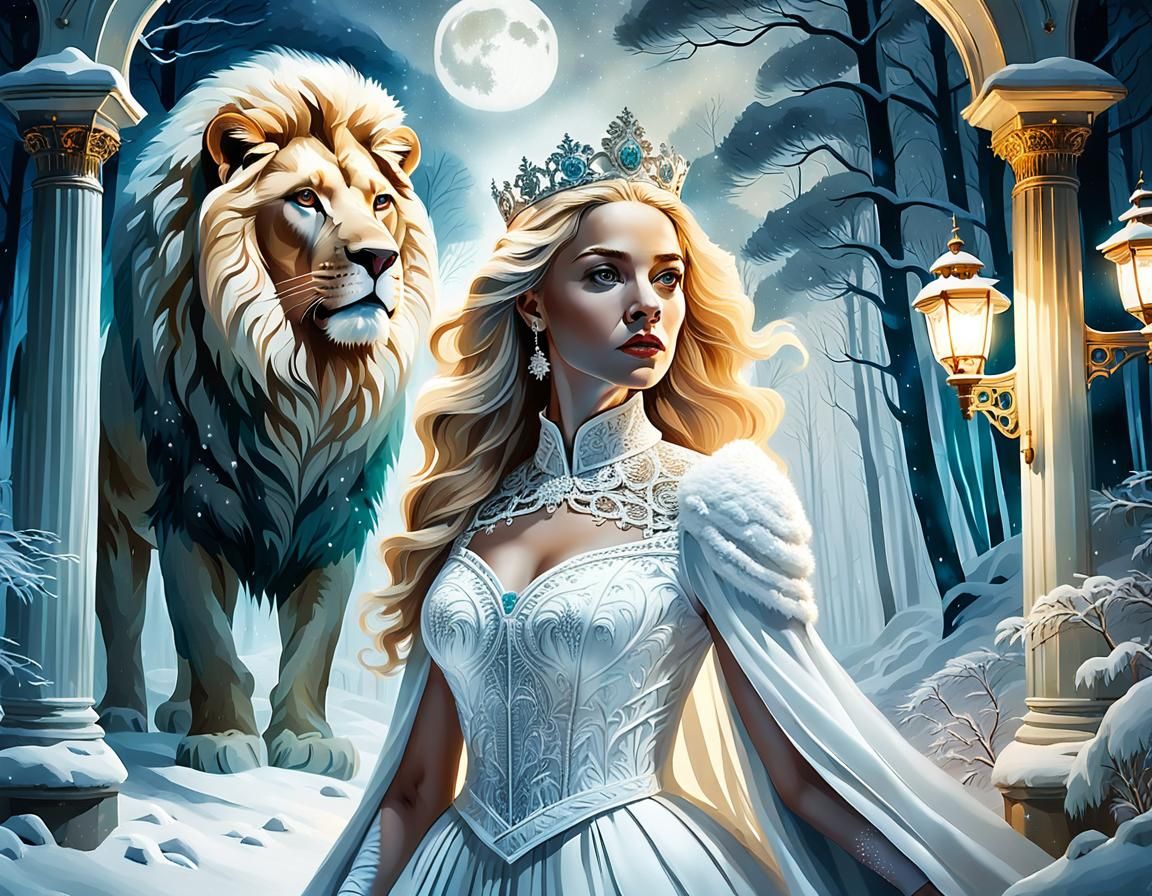 Storybook Illustration ~ Aslan and the Snow Queen - AI Generated ...