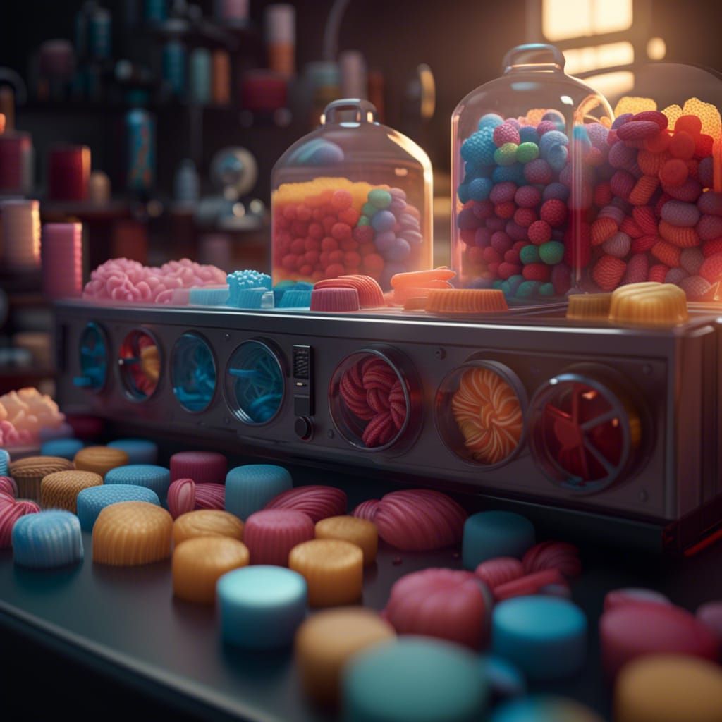 3d printed candy with all the different flavors of filament displayed ...