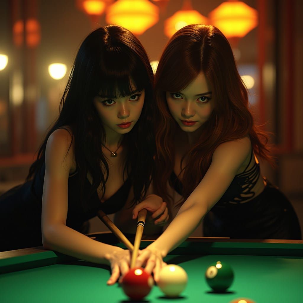 Celebrities in Moody Snooker Scene - AI Art