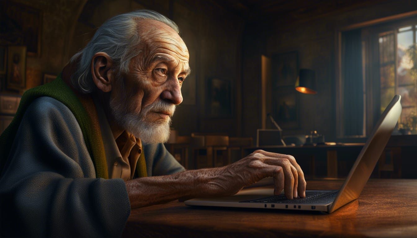 An old man using laptop - AI Generated Artwork - NightCafe Creator