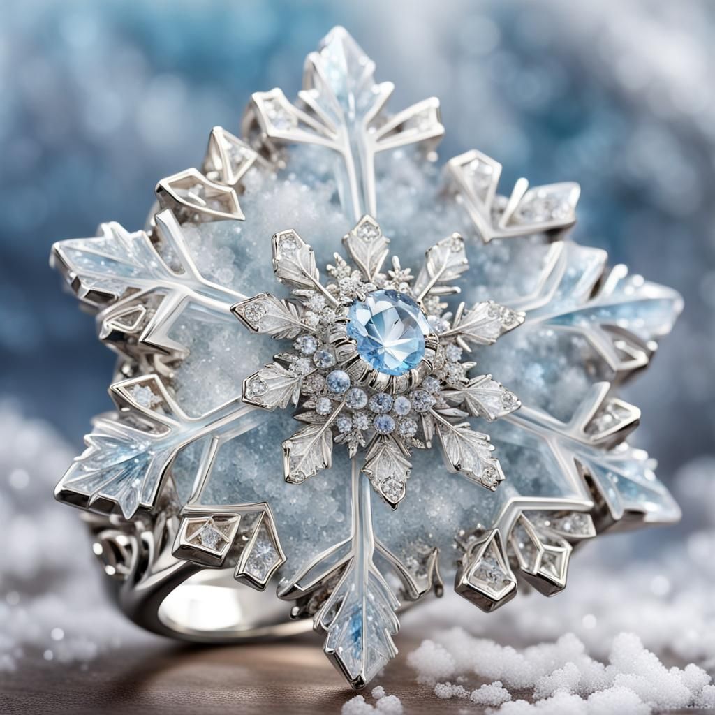 Ice colored snowflake ring, elegant style, with crystals and white ...