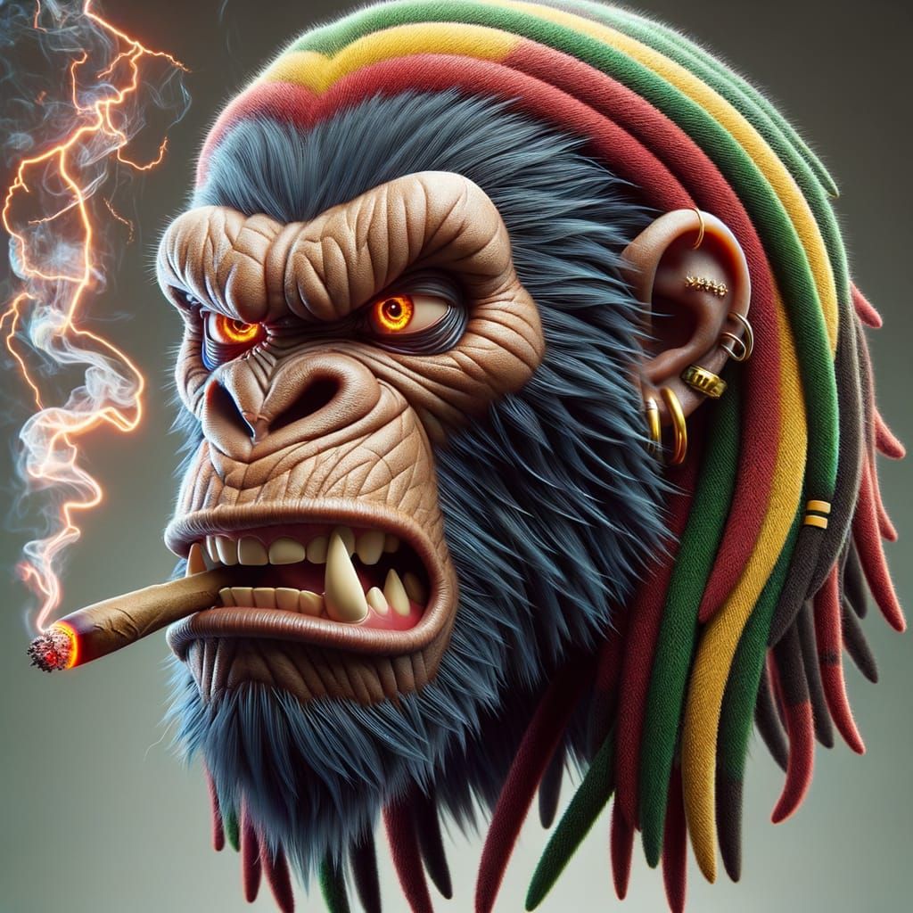 Angry Rastafari Ape Smokes Blunt Amidst Lightning ... - AI Art