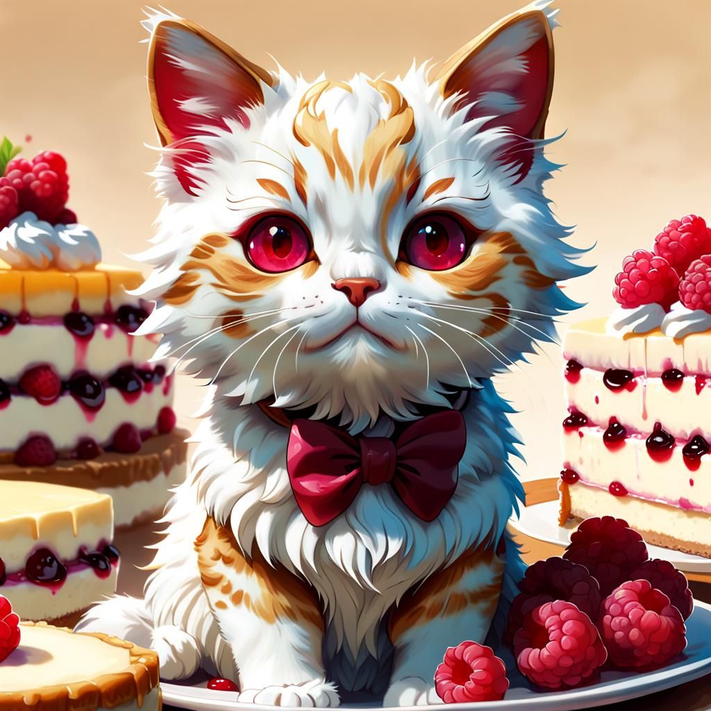Raspberry-Cheesecake Cat V2 - AI Generated Artwork - NightCafe Creator