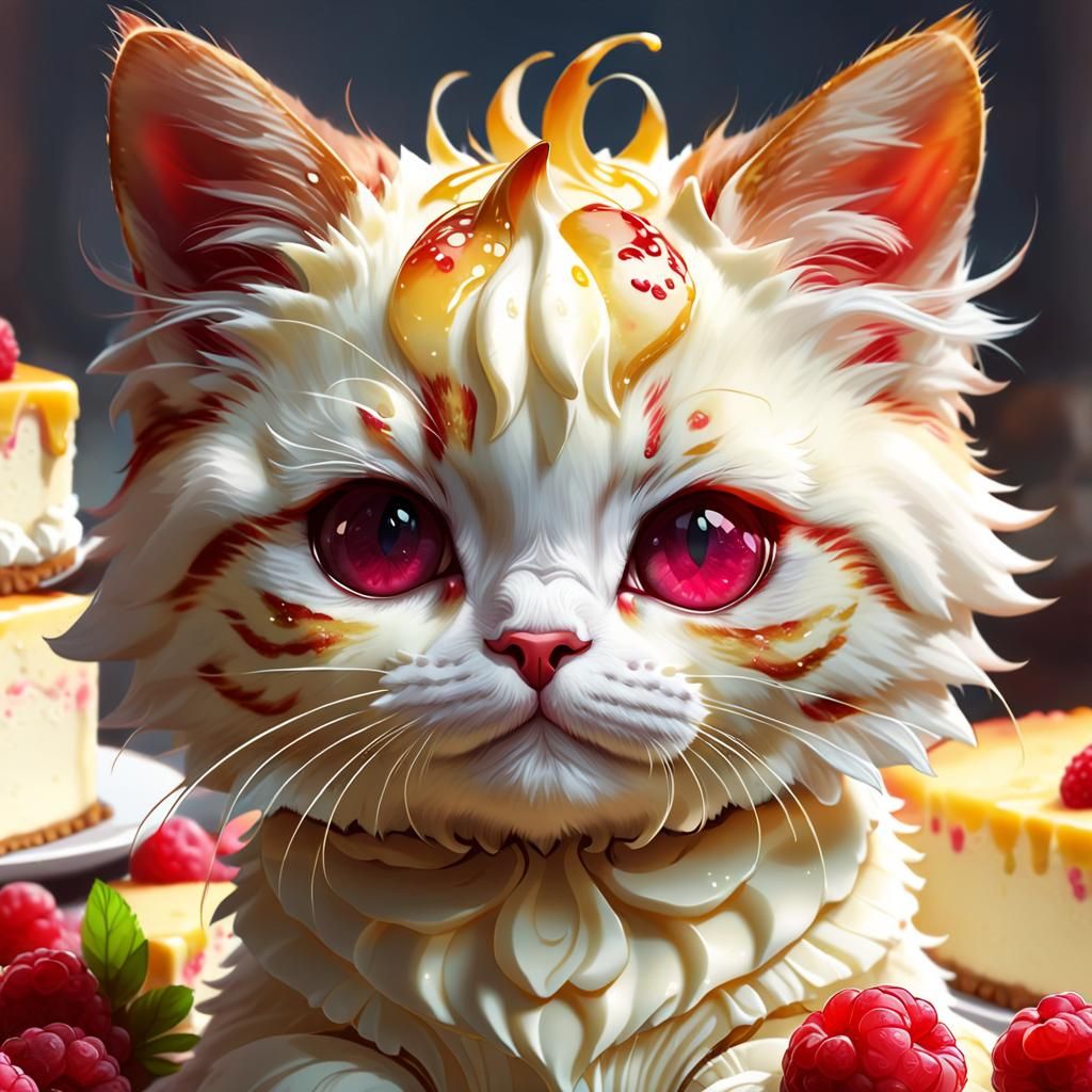 Raspberry-Cheesecake Cat V3 - AI Generated Artwork - NightCafe Creator