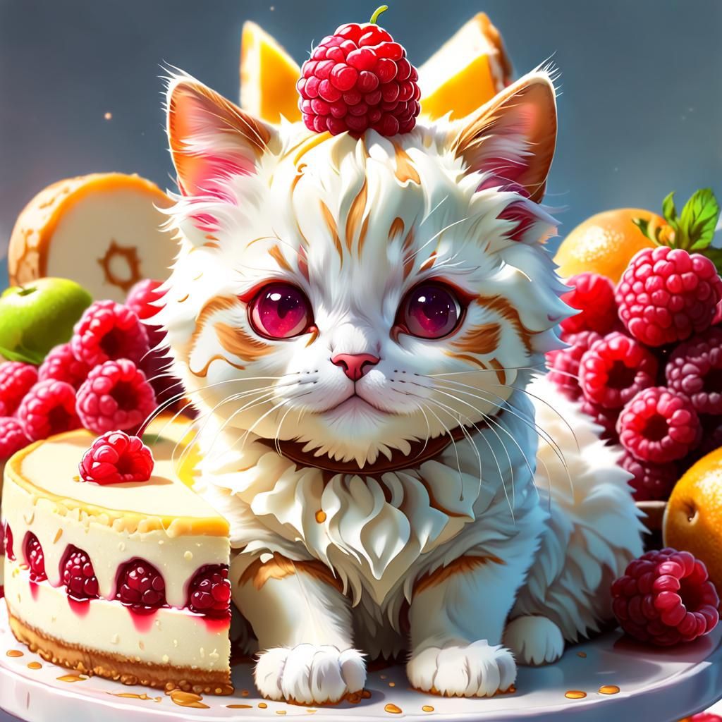 Raspberry-Cheesecake Cat V4 - AI Generated Artwork - NightCafe Creator