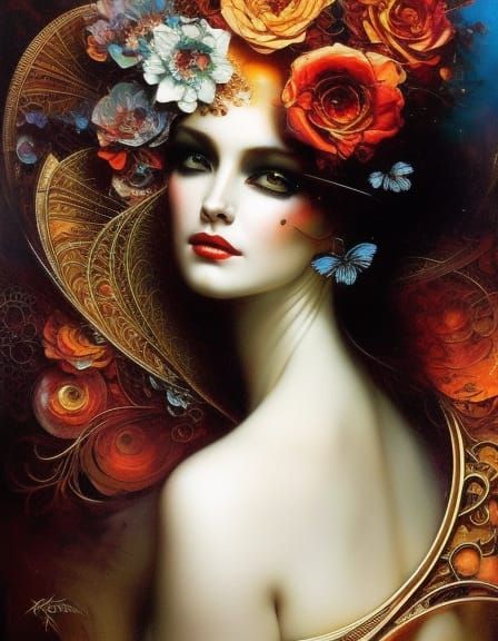 Beauty with flowers and curls. - AI Generated Artwork - NightCafe Creator
