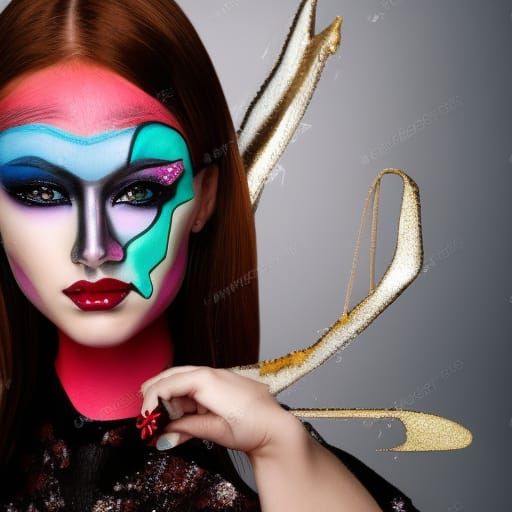 female portrait in bizarre outfit with bizarre makeup with artistic ...