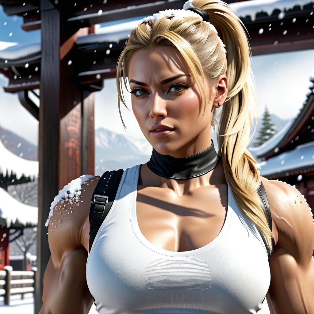 Sonya Blade in Japan during snowy weather - AI Generated Artwork - NightCafe Creator