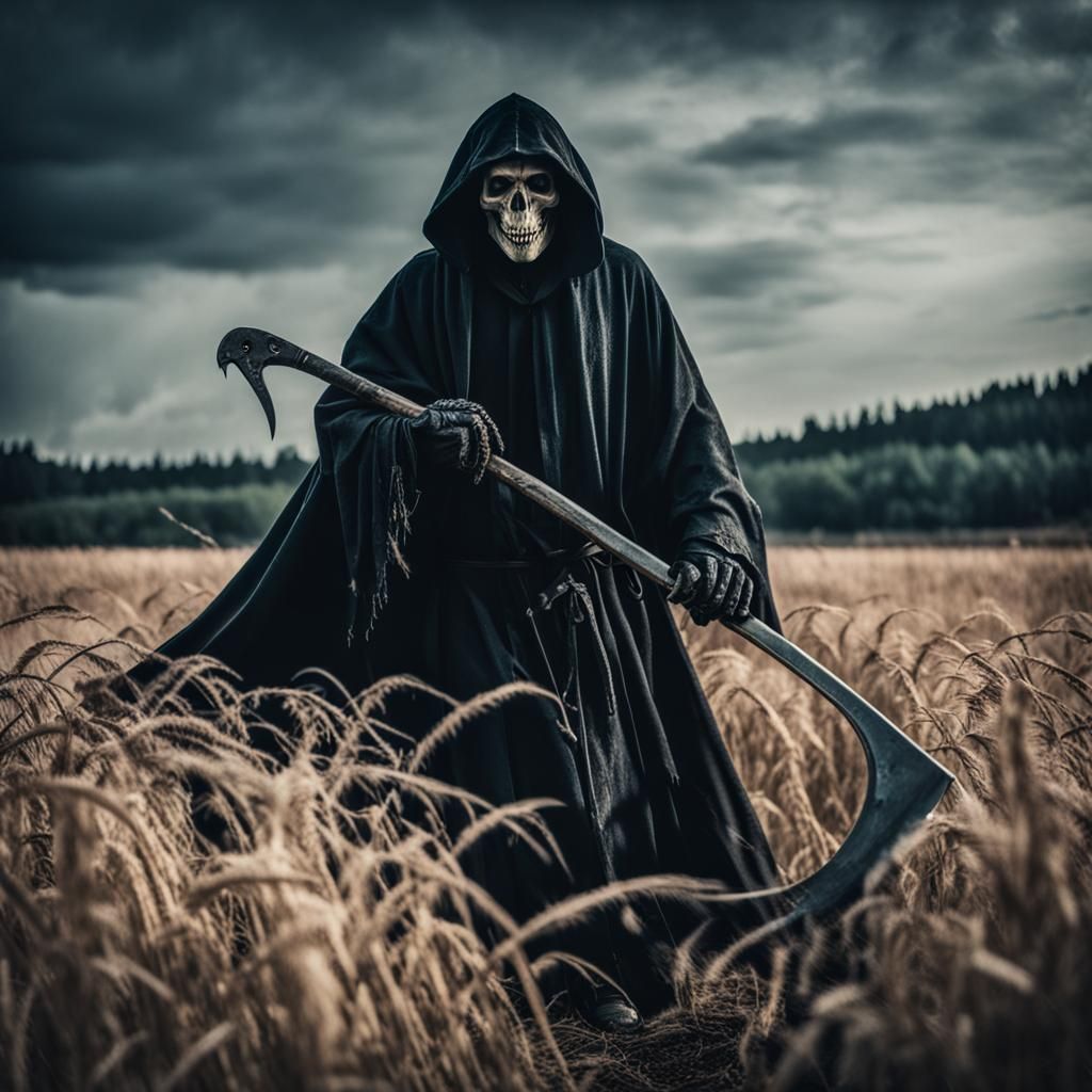 Photo close-up of the Grim Reaper with a scythe. Hyper realistic ...