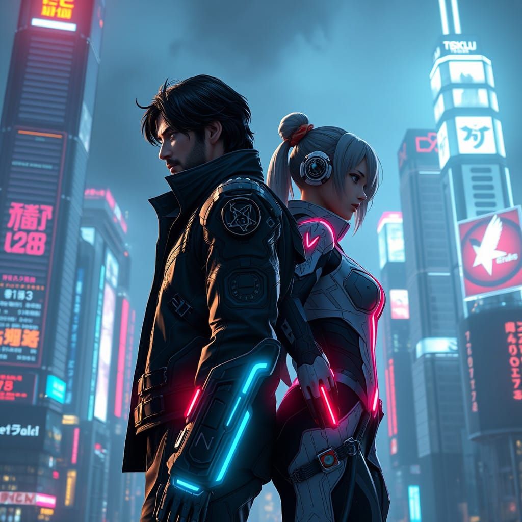 Keanu reeves and Sonya - Neo-Noir Future Heroes in Cyberpunk...